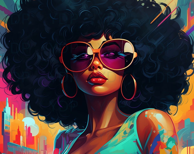 Black Excellence PNG Popart Watercolor Retro Afro Design Afro Woman ...