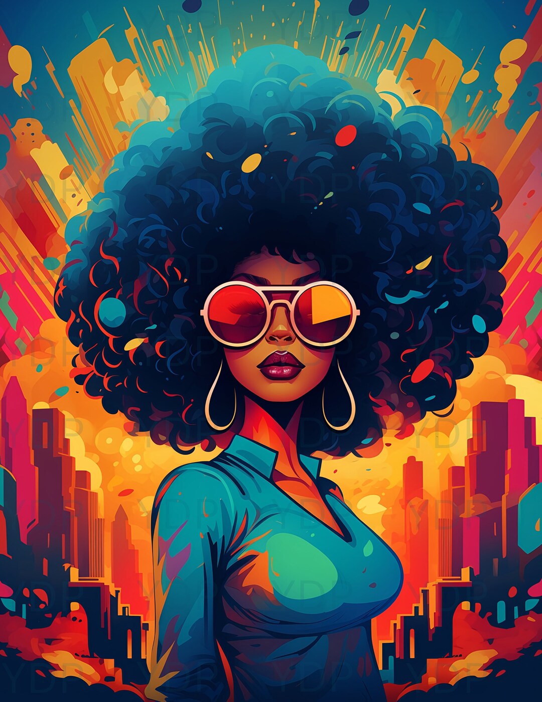 Black Excellence PNG Popart Watercolor Retro Afro Design Afro Woman ...