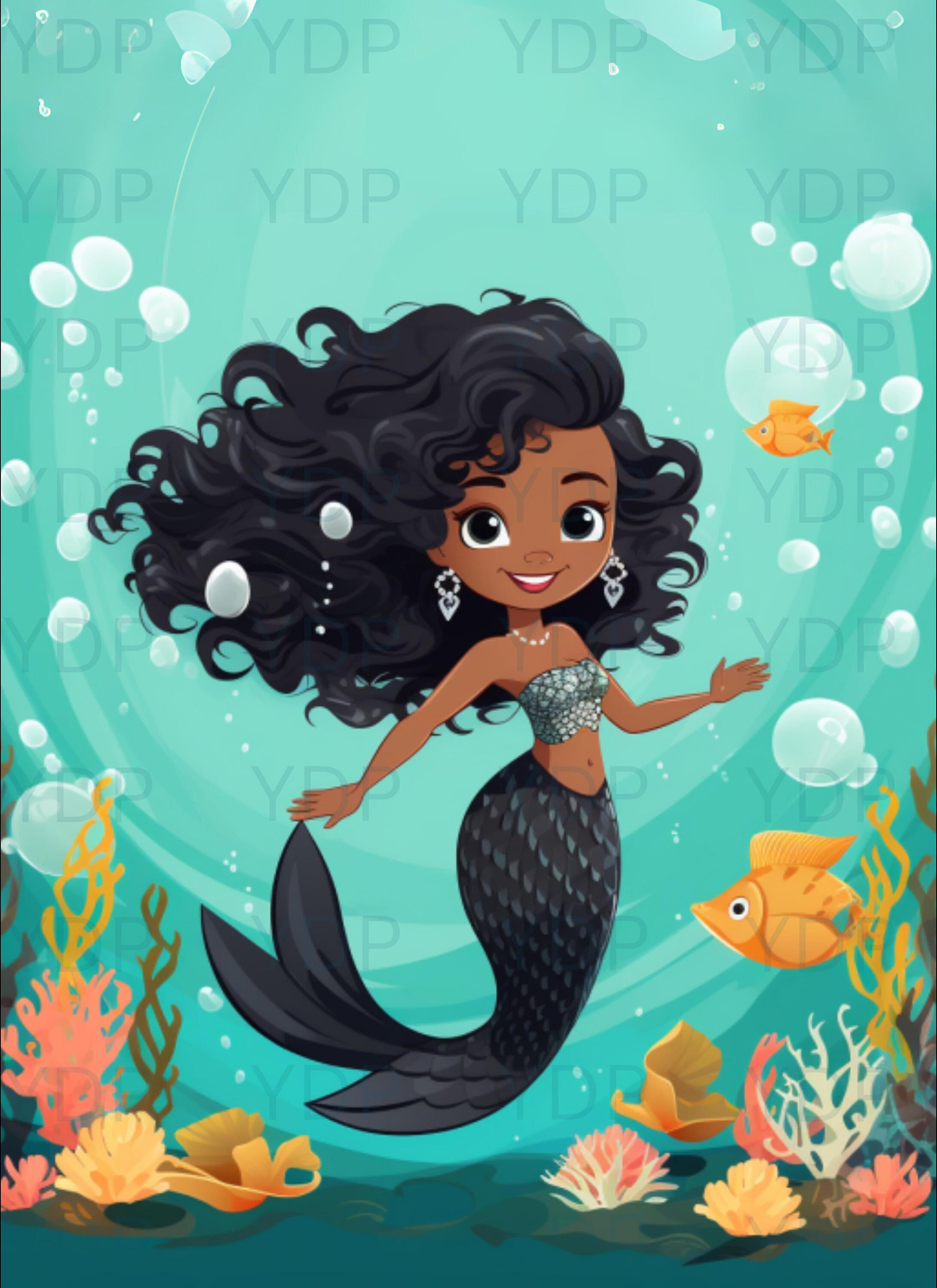 Black Mermaid PNG Underwater Mermaid Kids Mermaid Clipart Digital Black ...