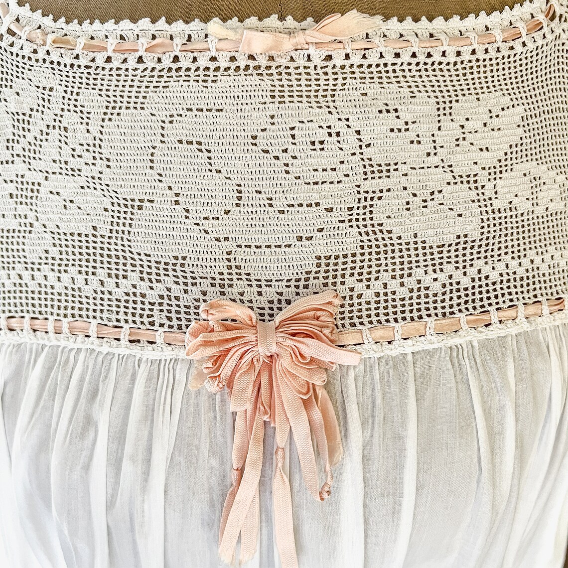 Romantic Edwardian Nightgown With Pink Ribbonwork Flower - Etsy