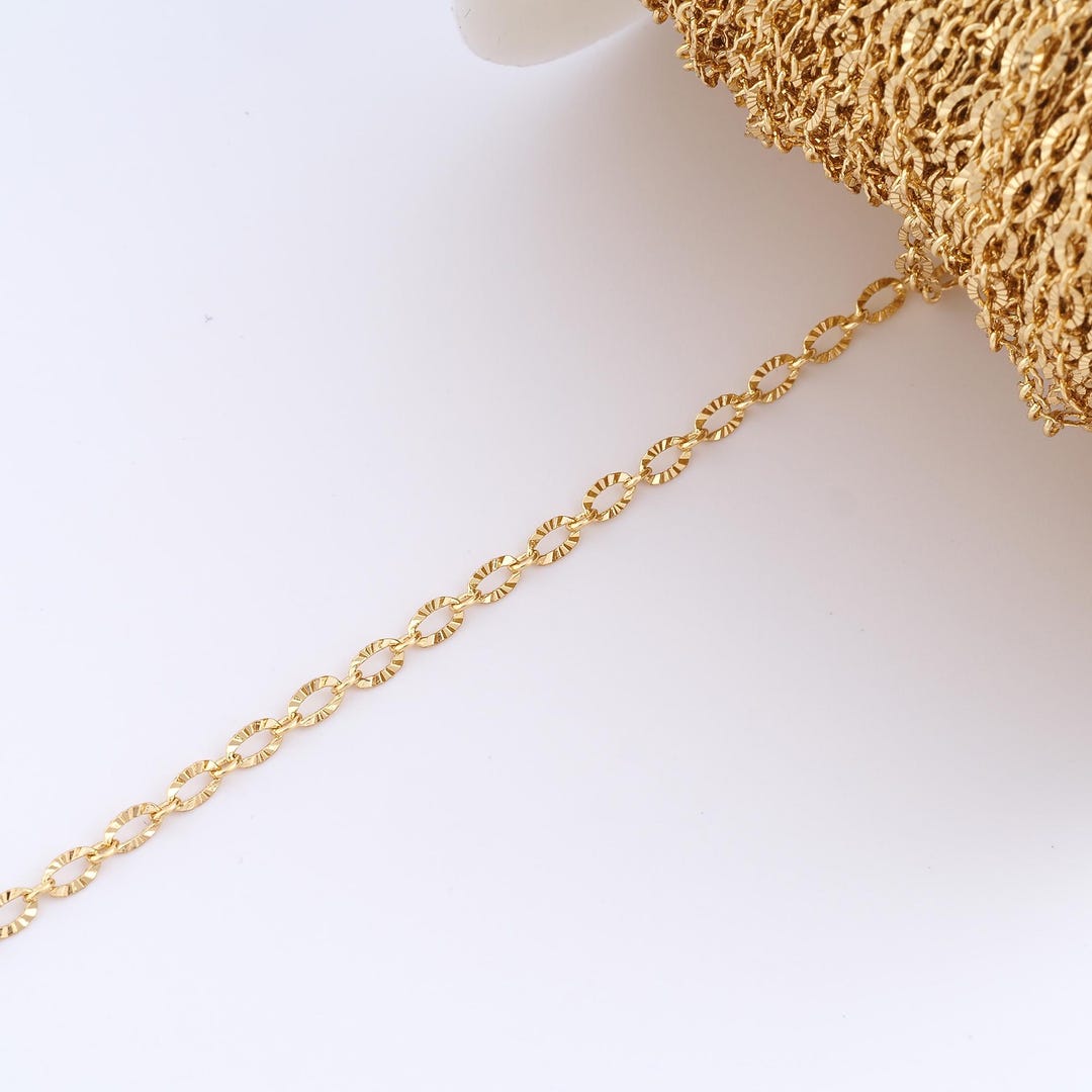 18K Gold Filled Oval Chain, Textured Chain for Jewelry Making, Welding ...