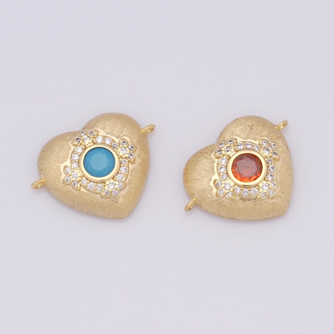 Gold Heart Connector, 18K Gold Filled Eye Connector, Micropavé CZ Heart ...