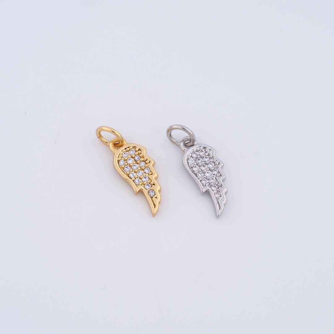 Gold Wing Pendant, 18K Gold Filled Flying Charm, Micropave CZ Wings ...