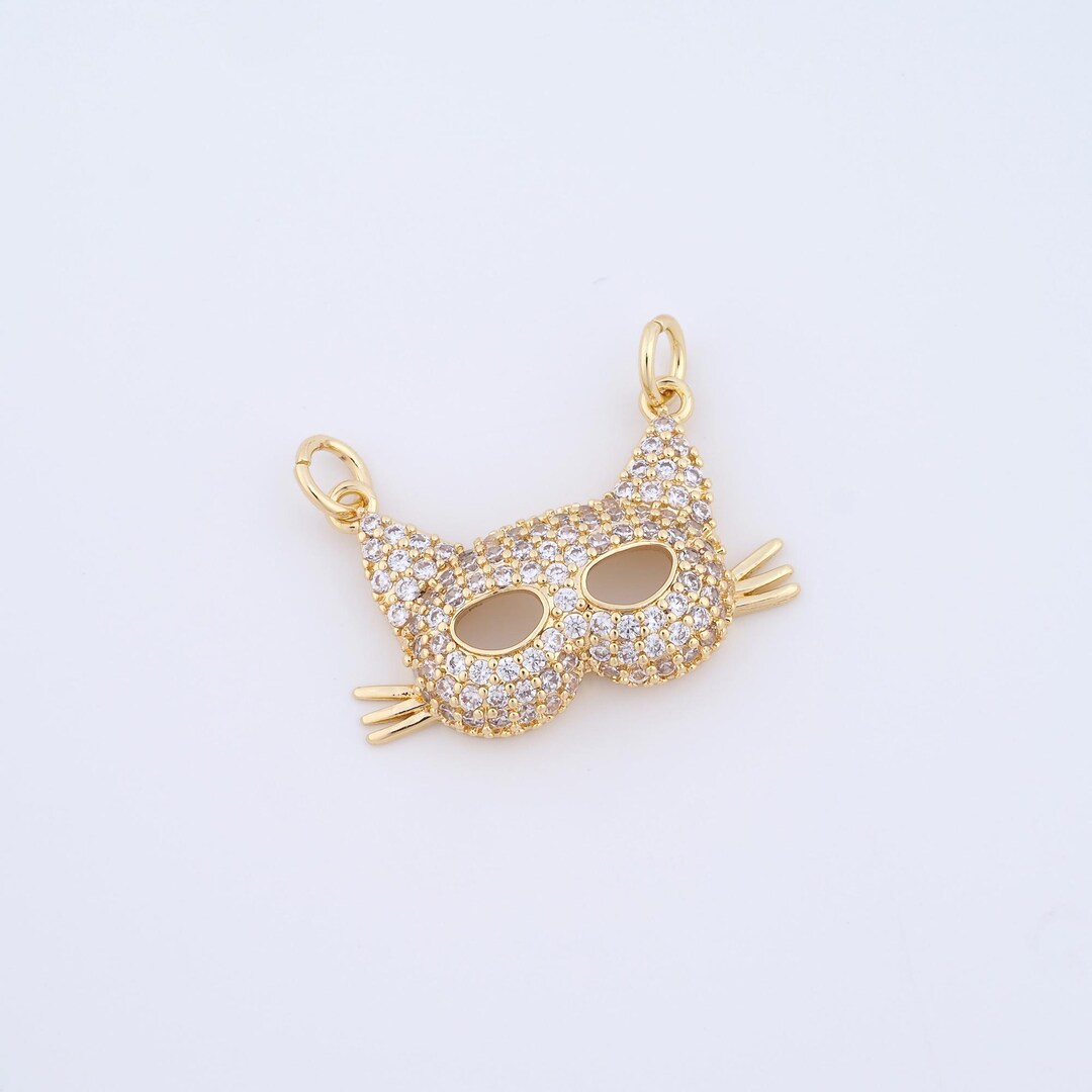 18k Gold Filled Cute Cat Face Pendant,gold Cat Charm,cat Mask Pendant ...