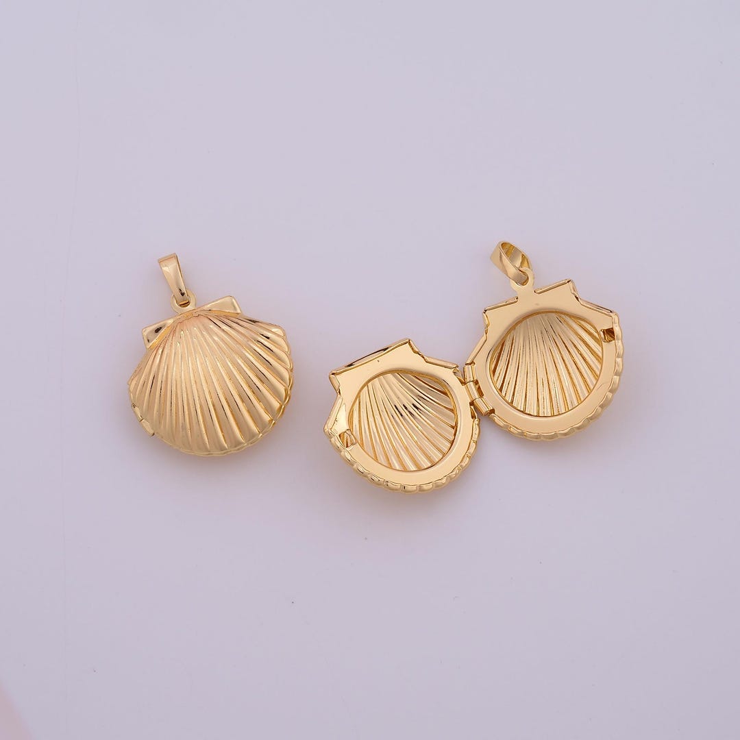 Gold Shell Pendant, 18K Gold Filled Shell Charm, Photo Frame Charm ...
