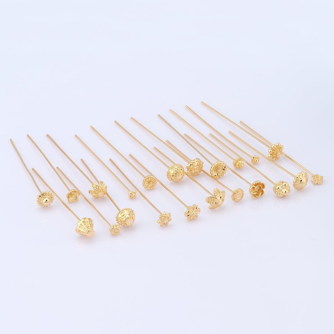 10 Pcs 18K Gold Filled Flower Head Pins,gold Flower Head Pins,flower ...