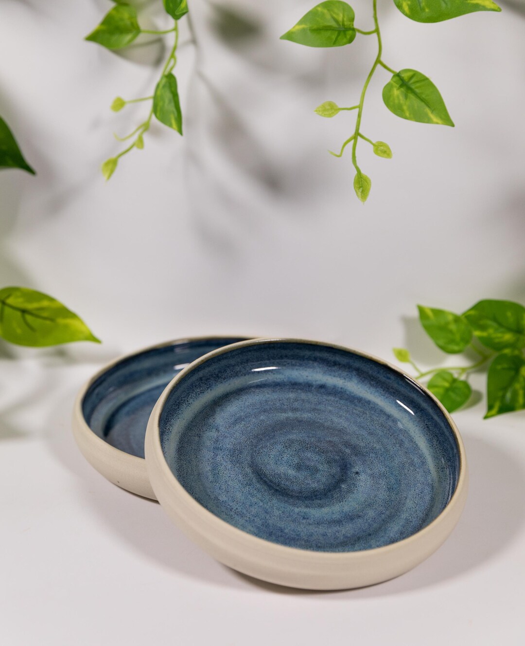 Shallow Bowl Plates - Blue - Etsy