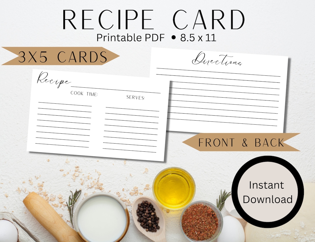 Recipe Card Printable,blank Recipe Card, Double Sided Recipe Card ...