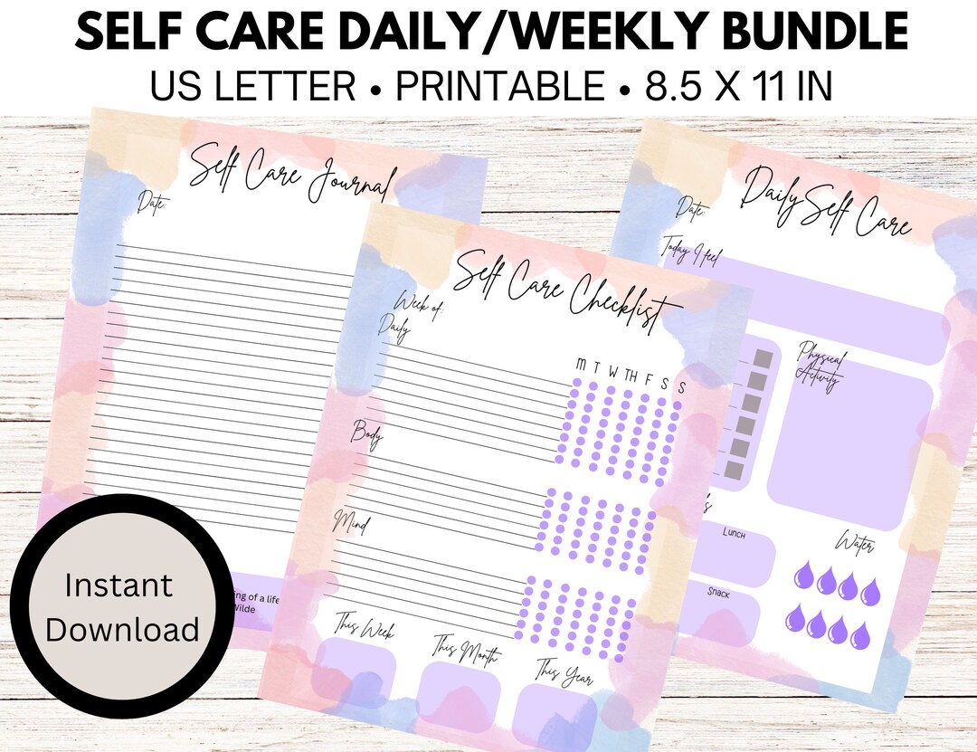 Daily Self Care, Weekly Self Care Bundle, Self Care Planner, Daily Self ...