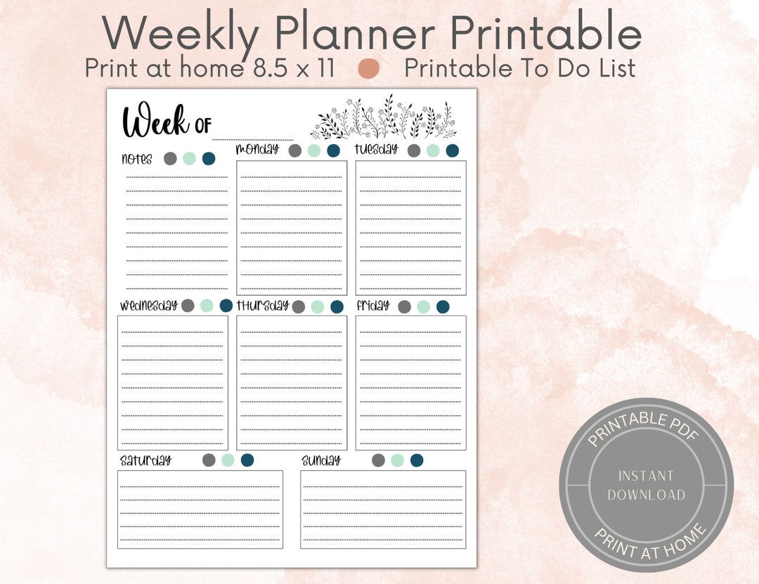 Weekly Planner, Printable Weekly Planner, Weekly to Do List, Weekly ...