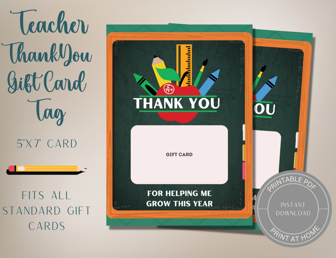 Teacher Thank You Gift Card Tag, Teacher Appreciation Gift Card Holder ...