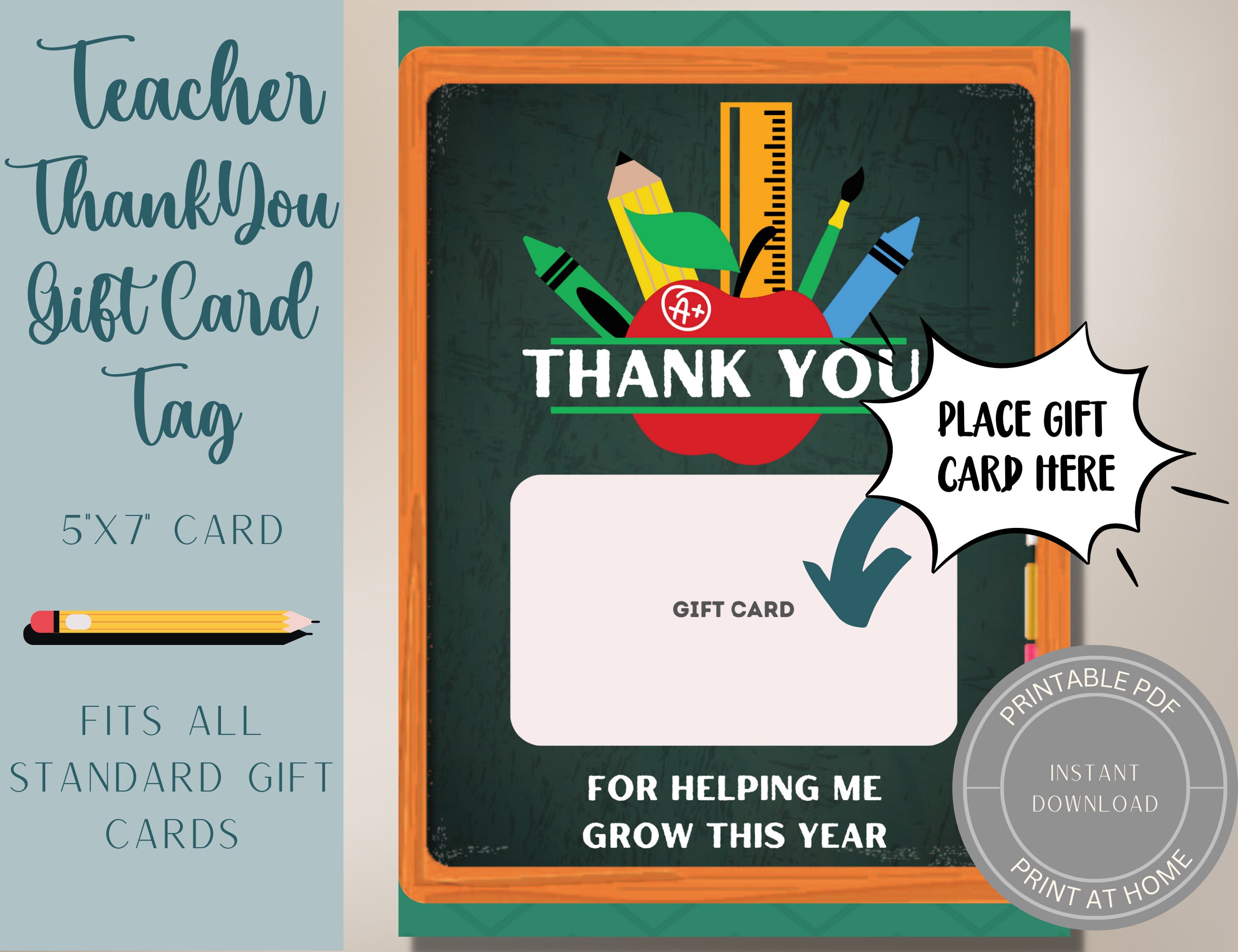 Teacher Thank You Gift Card Tag, Teacher Appreciation Gift Card Holder ...