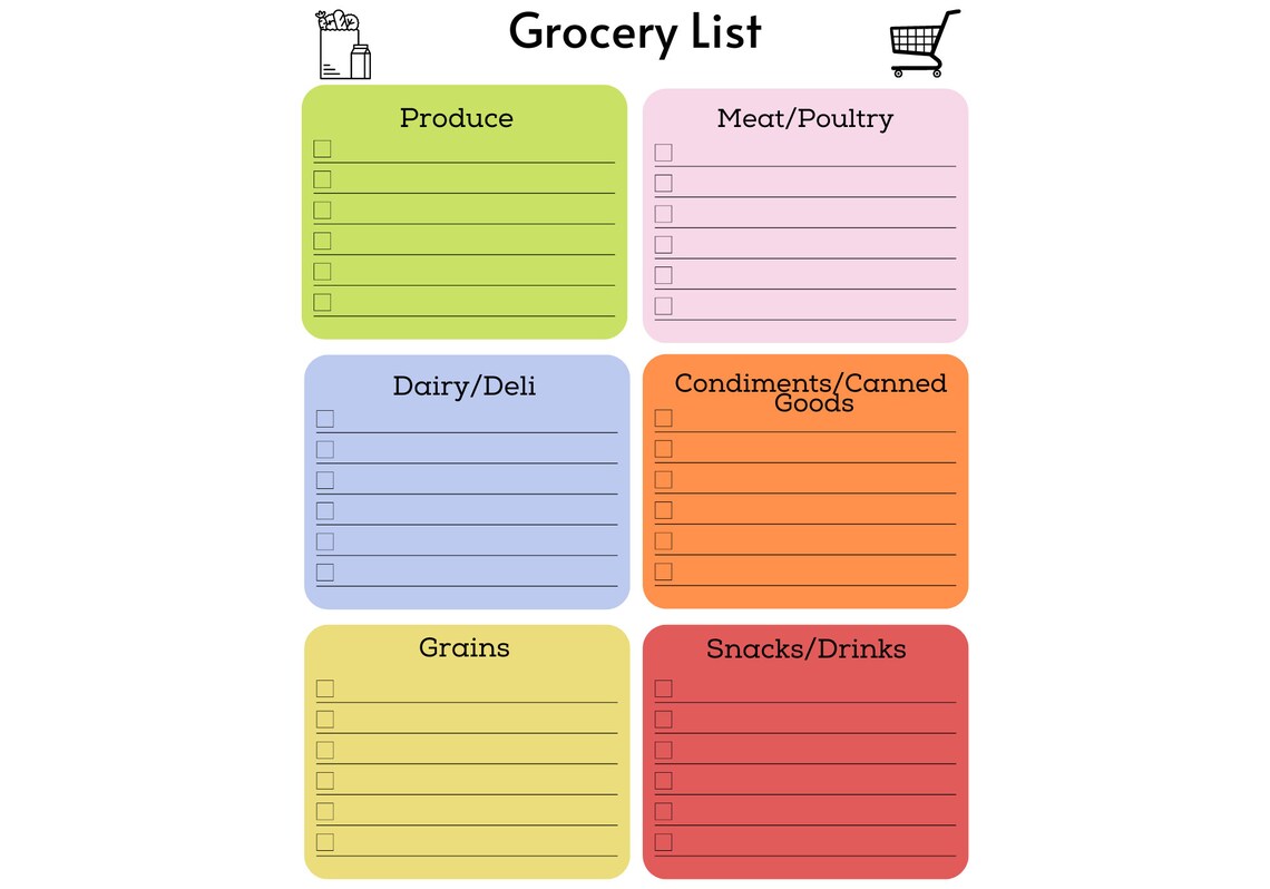 Colorful Grocery List - Etsy