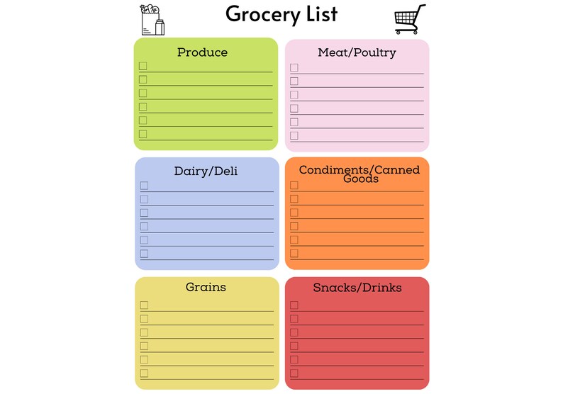 Colorful Grocery List - Etsy