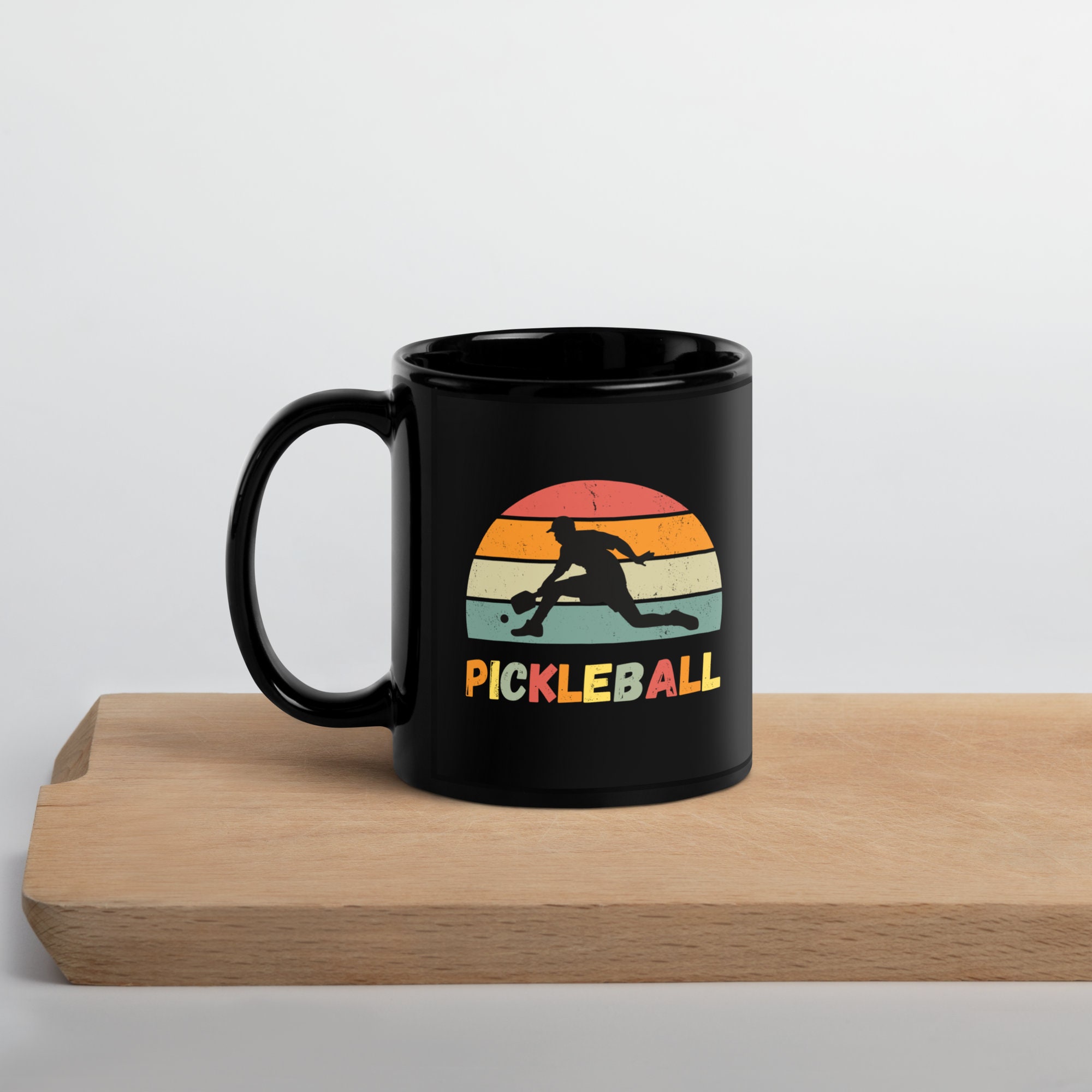 Pickleball Sunset - Black Glossy Mug - Fun Pickle Ball Lover Coffee Mug ...