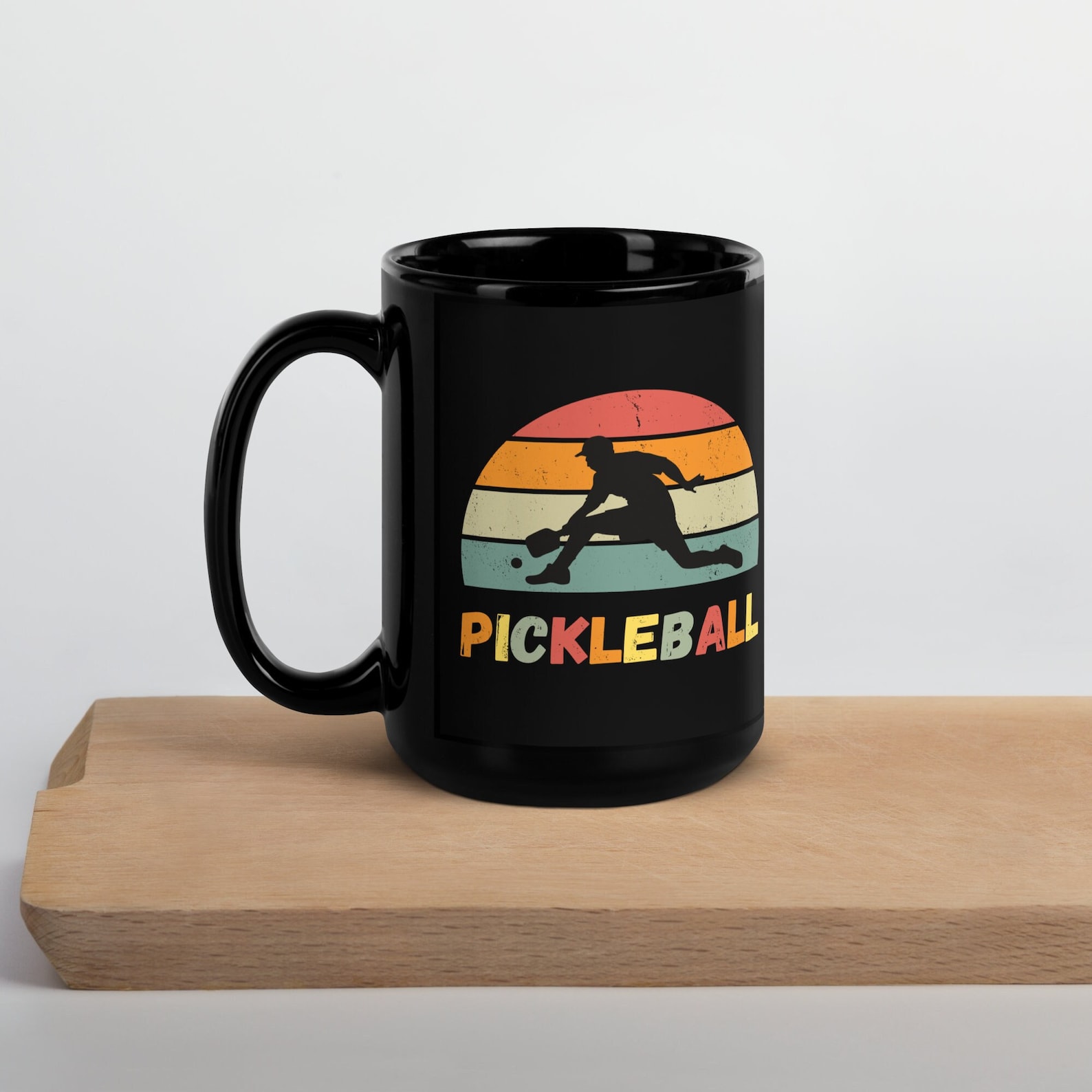 Pickleball Sunset - Black Glossy Mug - Fun Pickle Ball Lover Coffee Mug ...
