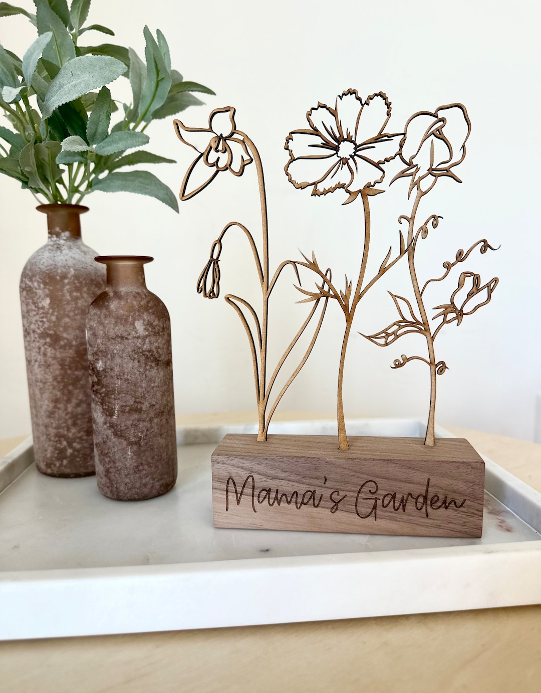 Wood Birth Flower Garden Flower Decoration Gifts for Mom Custom Wood ...