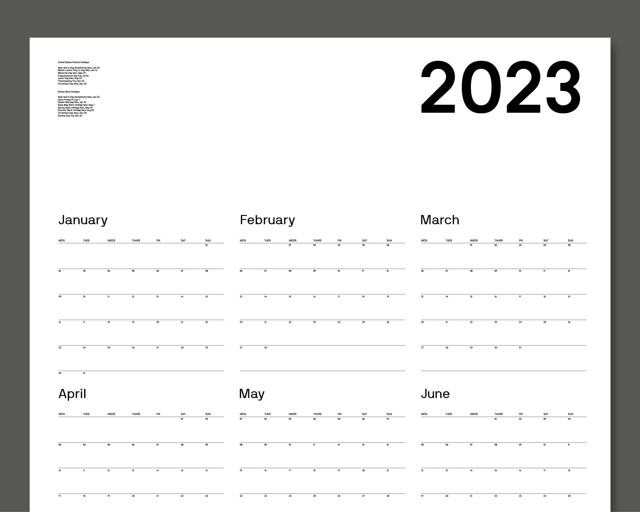 2023 Printable Modern Large Format Wall Calendar - Etsy