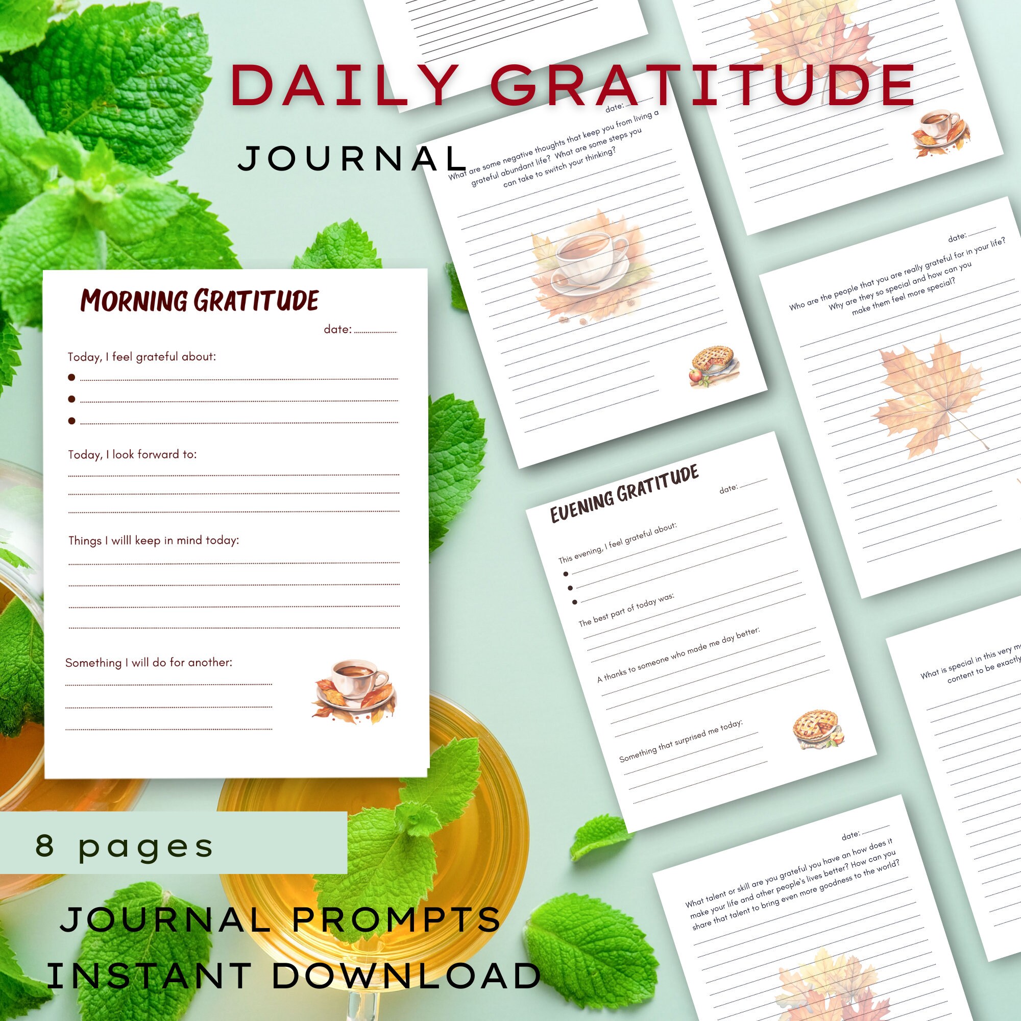 Autumn Fall Themed Gratitude Mini Journal, Daily Gratitude, Daily ...