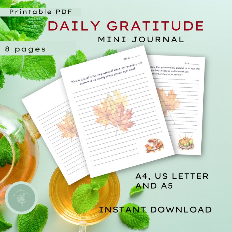 Autumn Fall Themed Gratitude Mini Journal, Daily Gratitude, Daily ...
