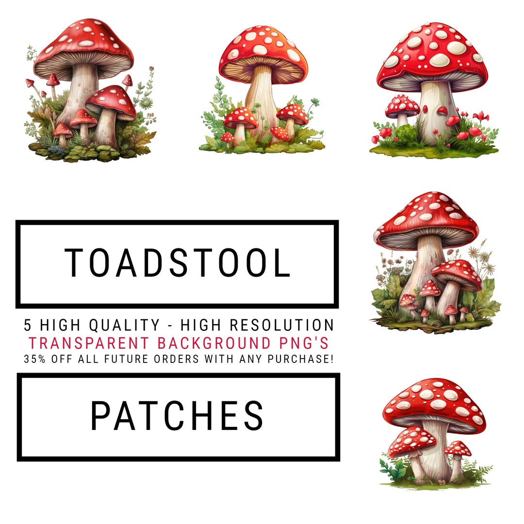 Toadstool Patches Clipart 5 High Quality Pngs, Memory Book, Junk Journals, Scrapbooks, Digital ...
