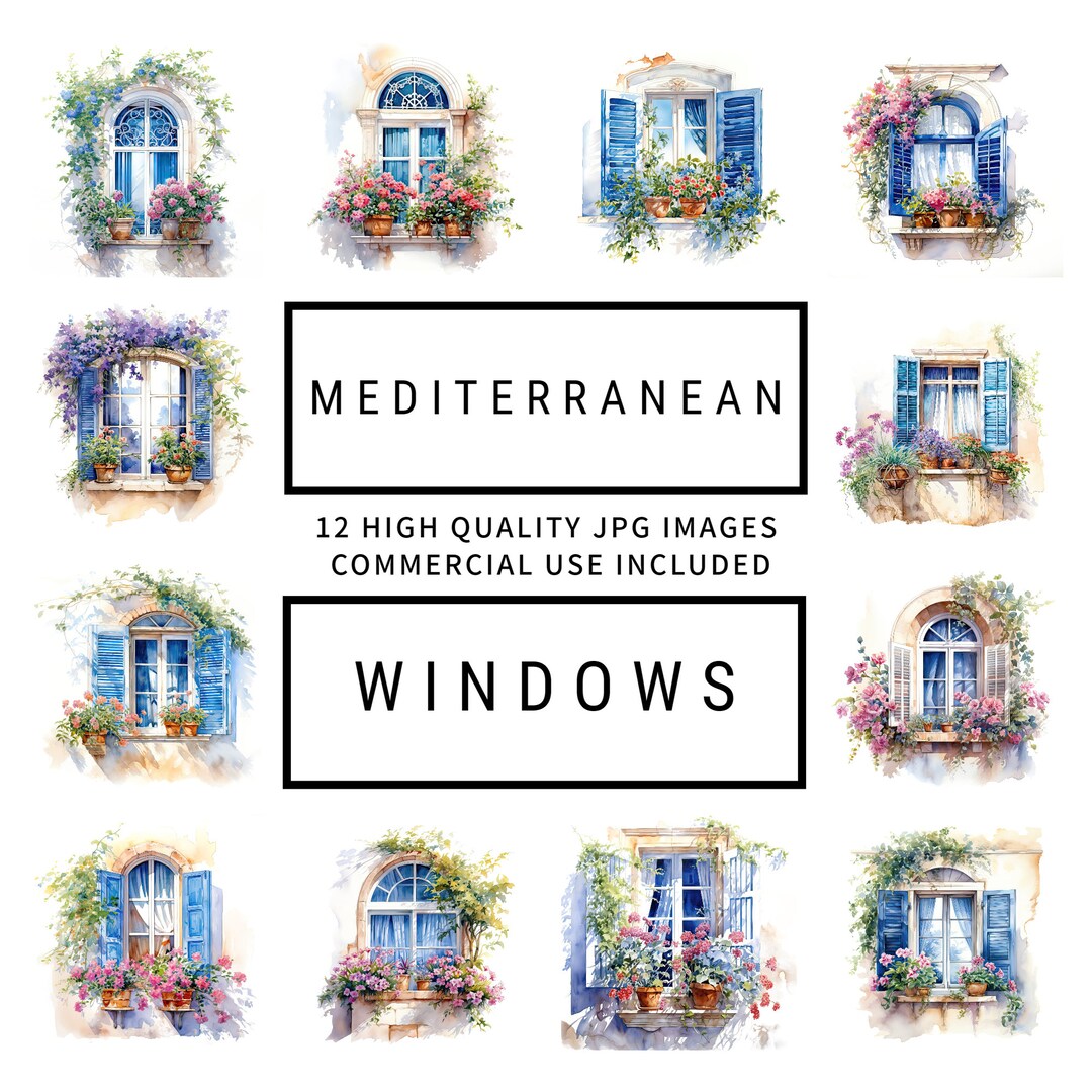 Mediterranean Windows Clipart 12 High Quality Jpgs, Digital Planners ...