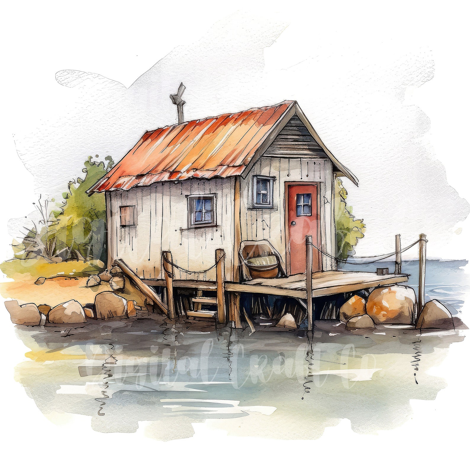 Fisherman's Shacks Clipart 12 High Quality Jpgs, Digital Planners, Junk ...