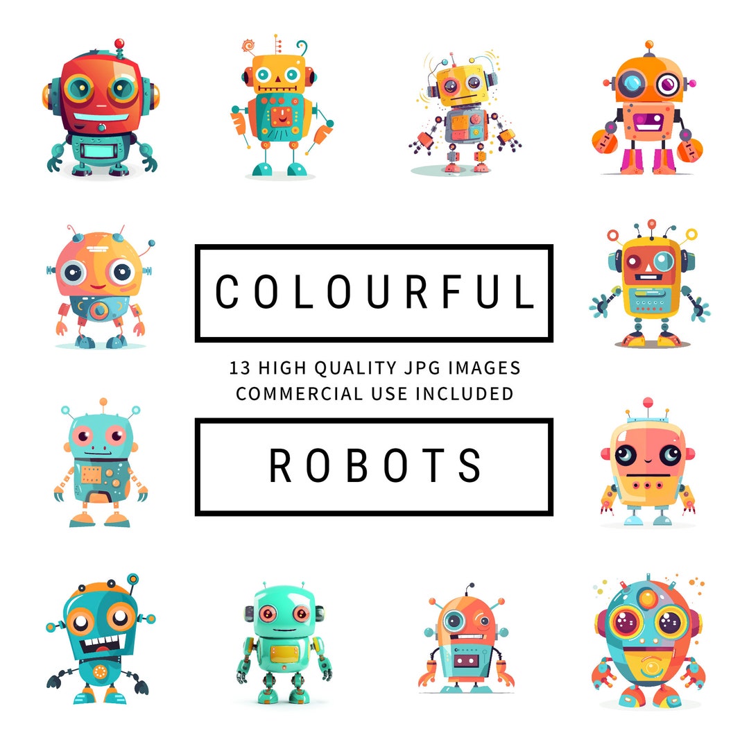 Colourful Robots set 1 Clipart 13 High Quality Jpgs Junk Journaling ...
