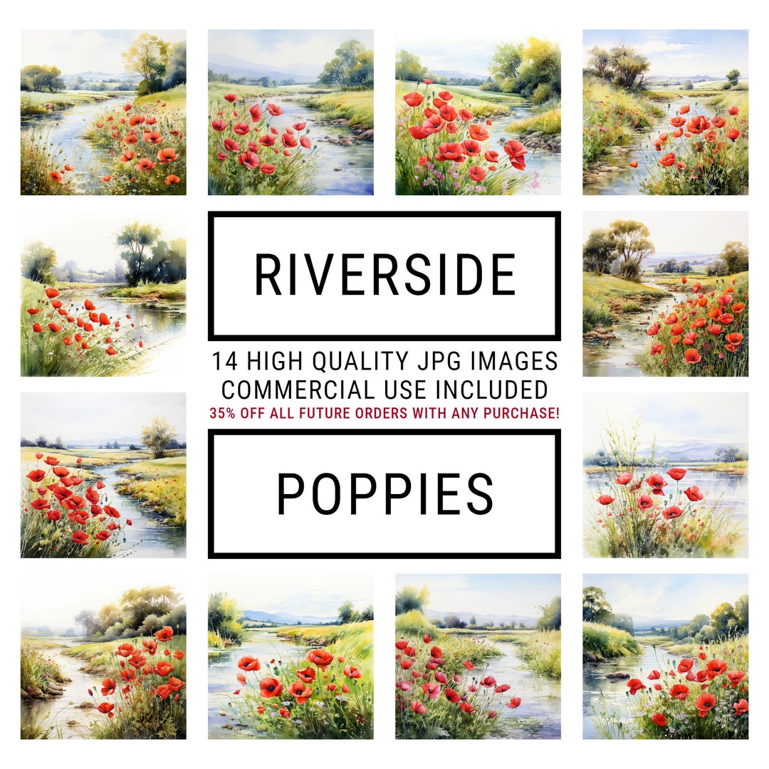 Riverside Poppies 14 High Quality Jpgs, Digital Planners, Junk Journals ...