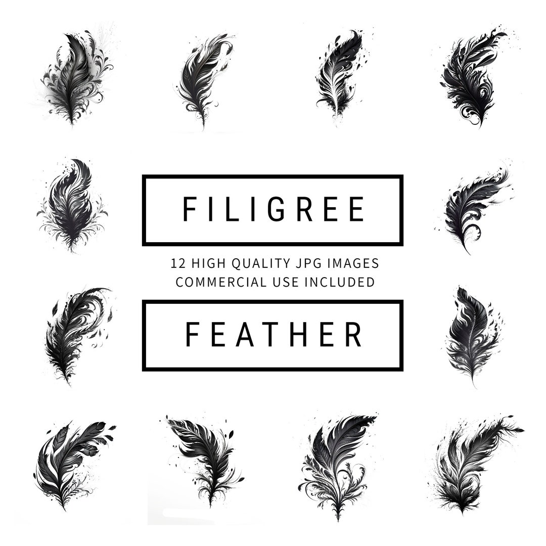 Filigree Feather Clipart 12 High Quality Jpgs Digital Planner ...
