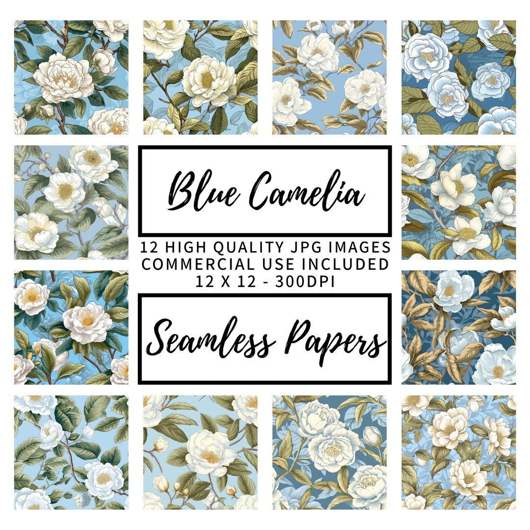 Blue Camelia 12 X 12 Digital Paper Pack Scrapbook Paper - Etsy