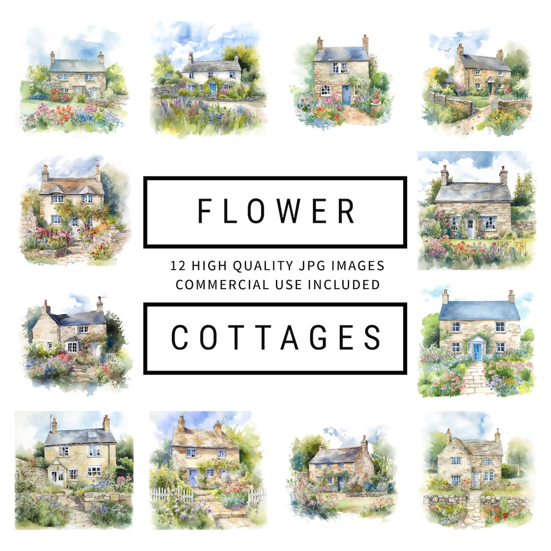Flower Cottages Clipart 12 High Quality Jpgs, Scrapbooking, Junk ...