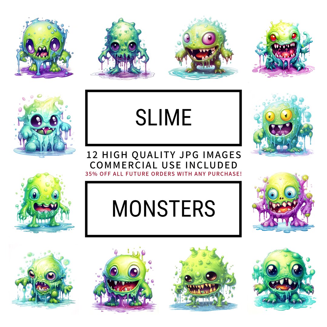 Slime Monster Clipart 12 High Quality Jpgs Scrapbooking - Etsy