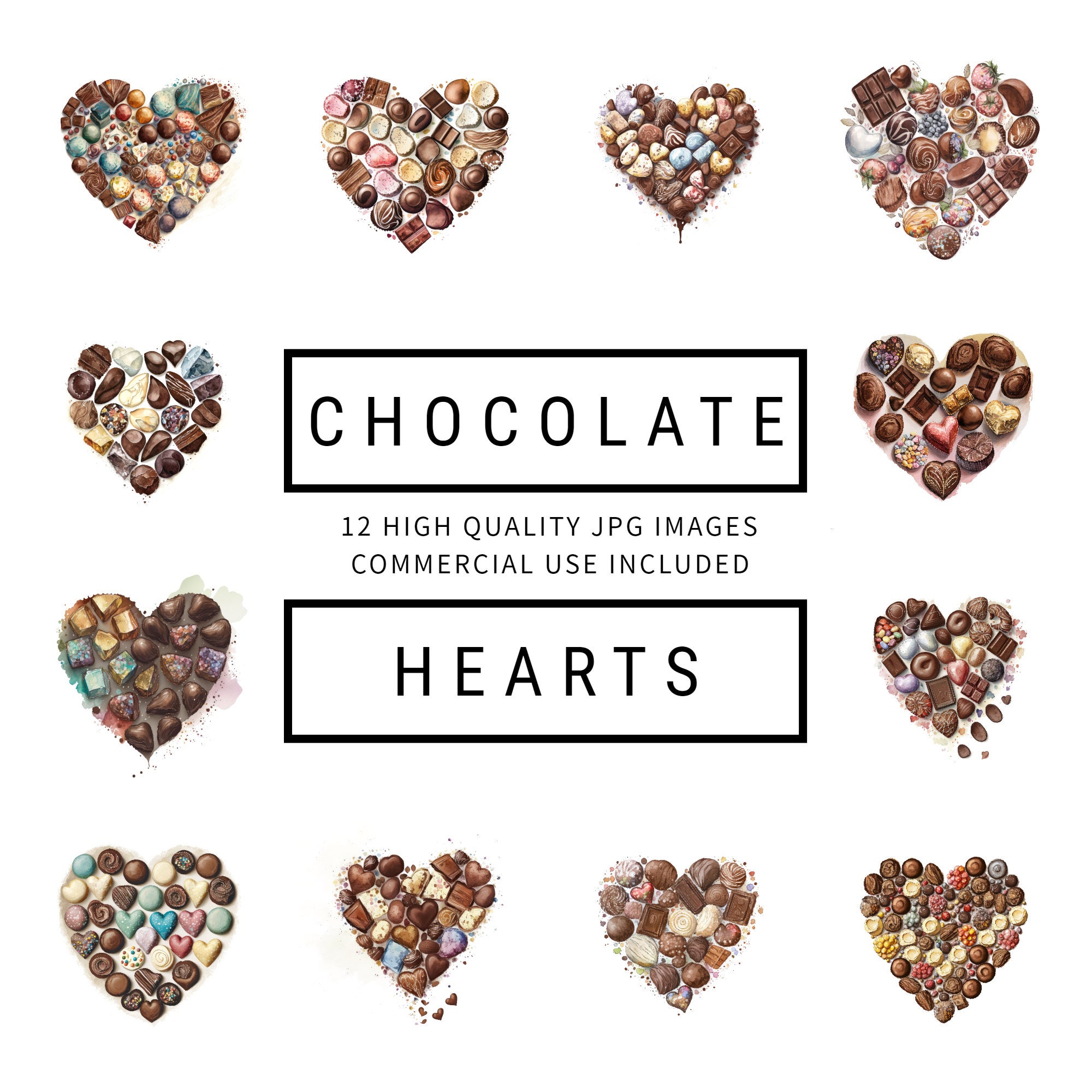 Chocolate Hearts Clipart 12 High Quality Jpgs Digital - Etsy