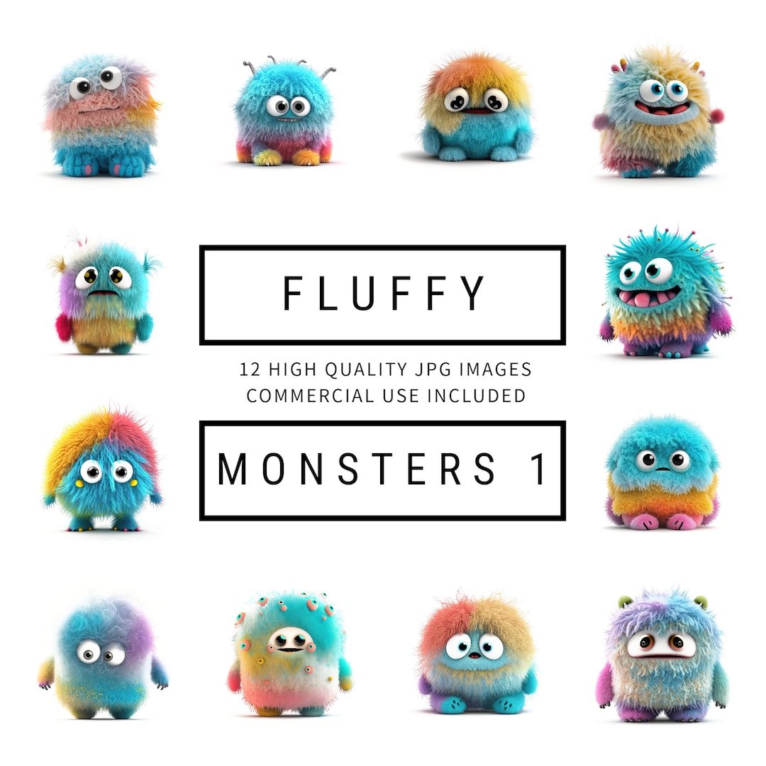 Fluffy Monster Clipart Set 1 12 High Quality Jpgs Cartoon Clipart, Card ...