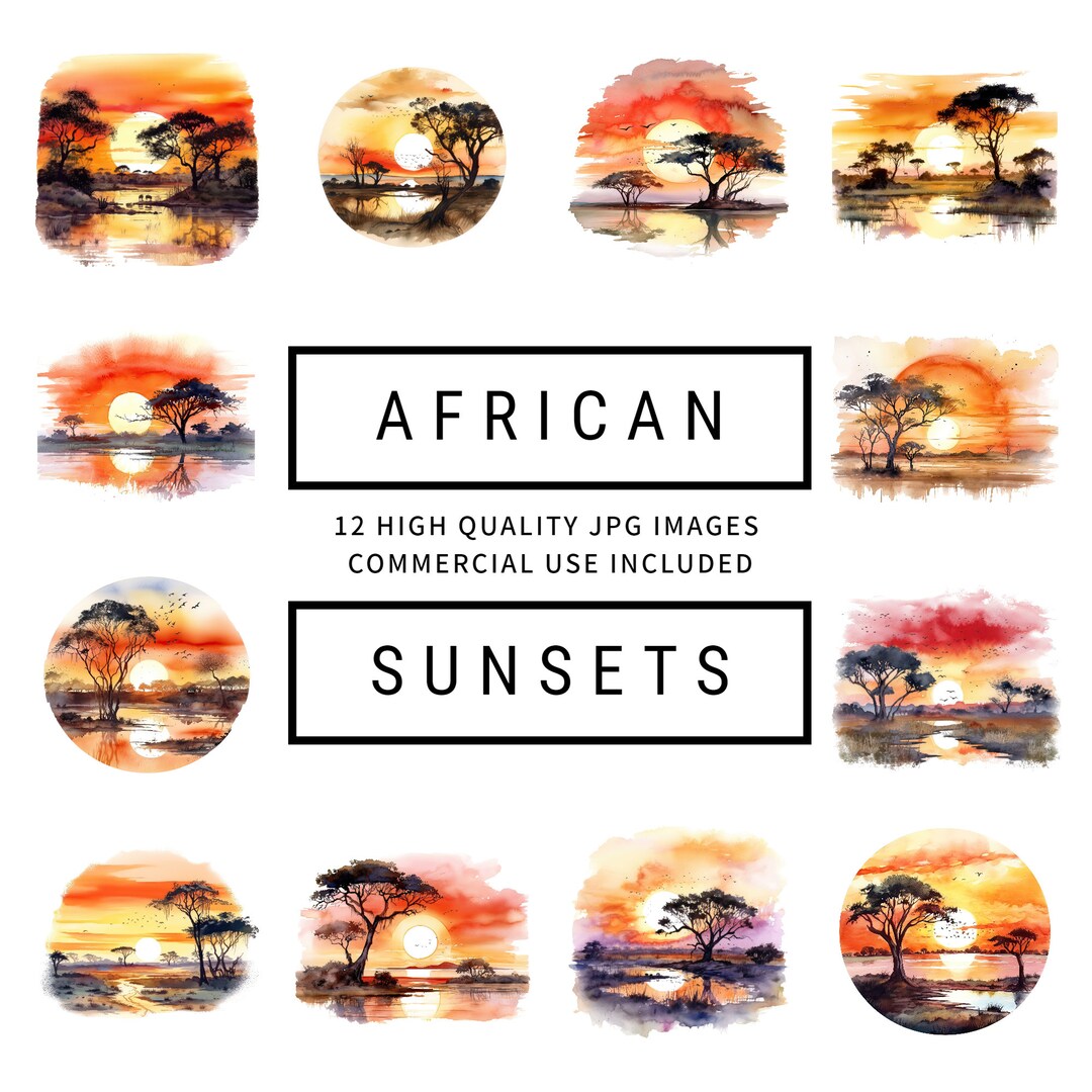 Beautiful African Sunset Clipart 12 High Quality Jpgs, Digital Planners ...