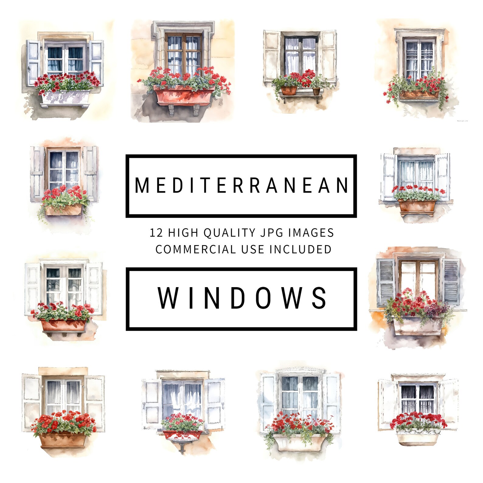 Mediterranean Window Clipart 12 High Quality Jpgs Digital - Etsy