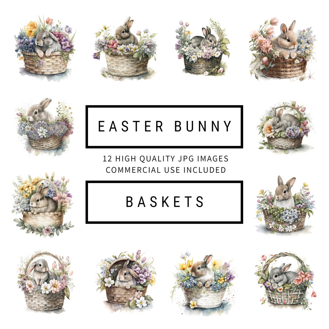 Easter Bunny Basket Clipart 12 High Quality Jpgs Digital Planner ...