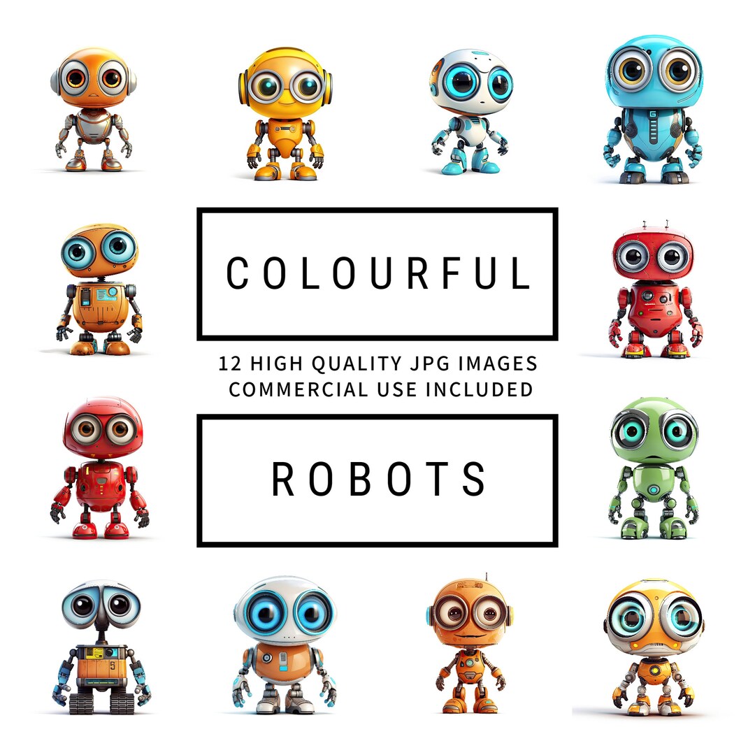 Colourful Robots set 2 Clipart 12 High Quality Jpgs, Junk Journaling ...