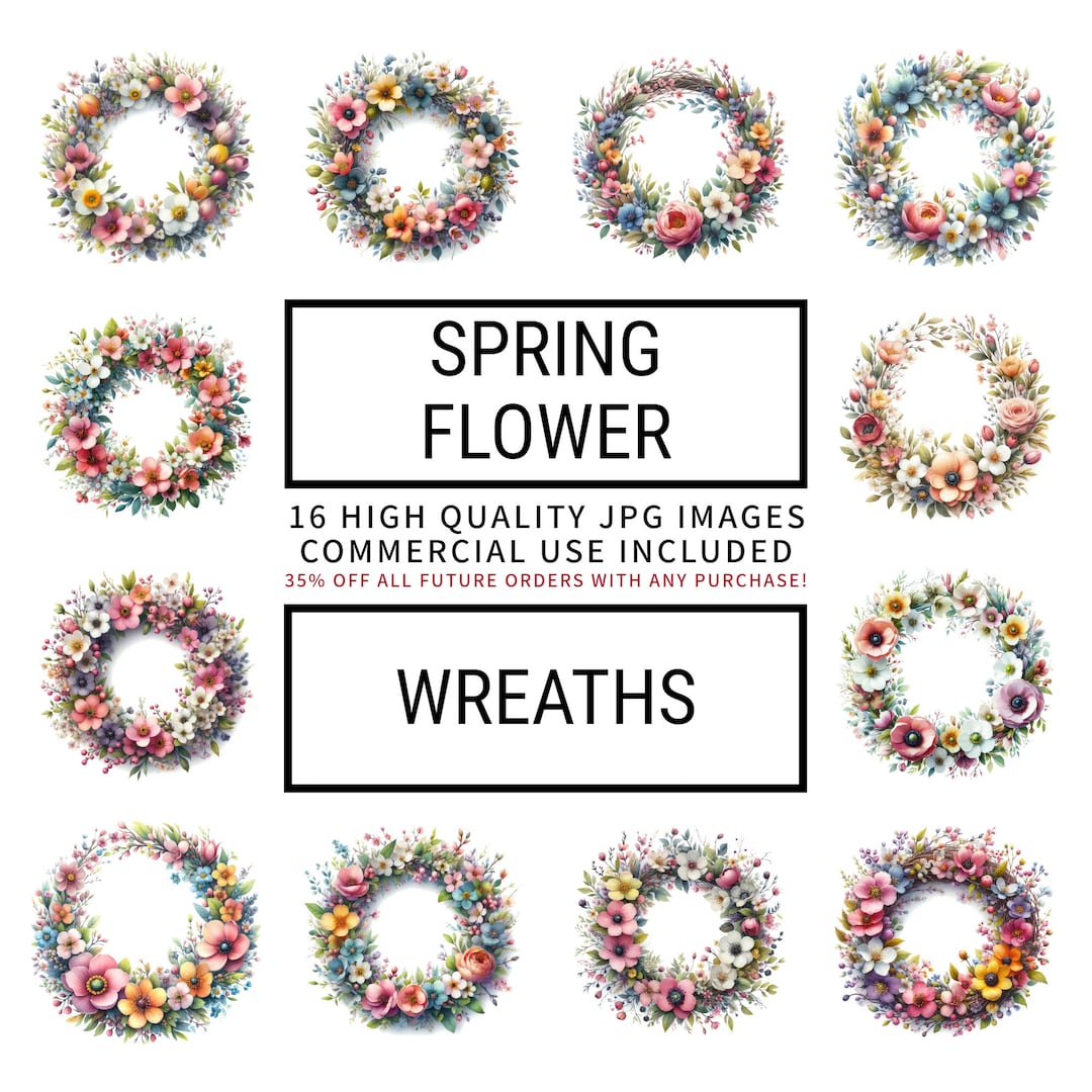 Spring Flower Wreath Clipart 16 High Quality Jpgs, Digital Planners ...