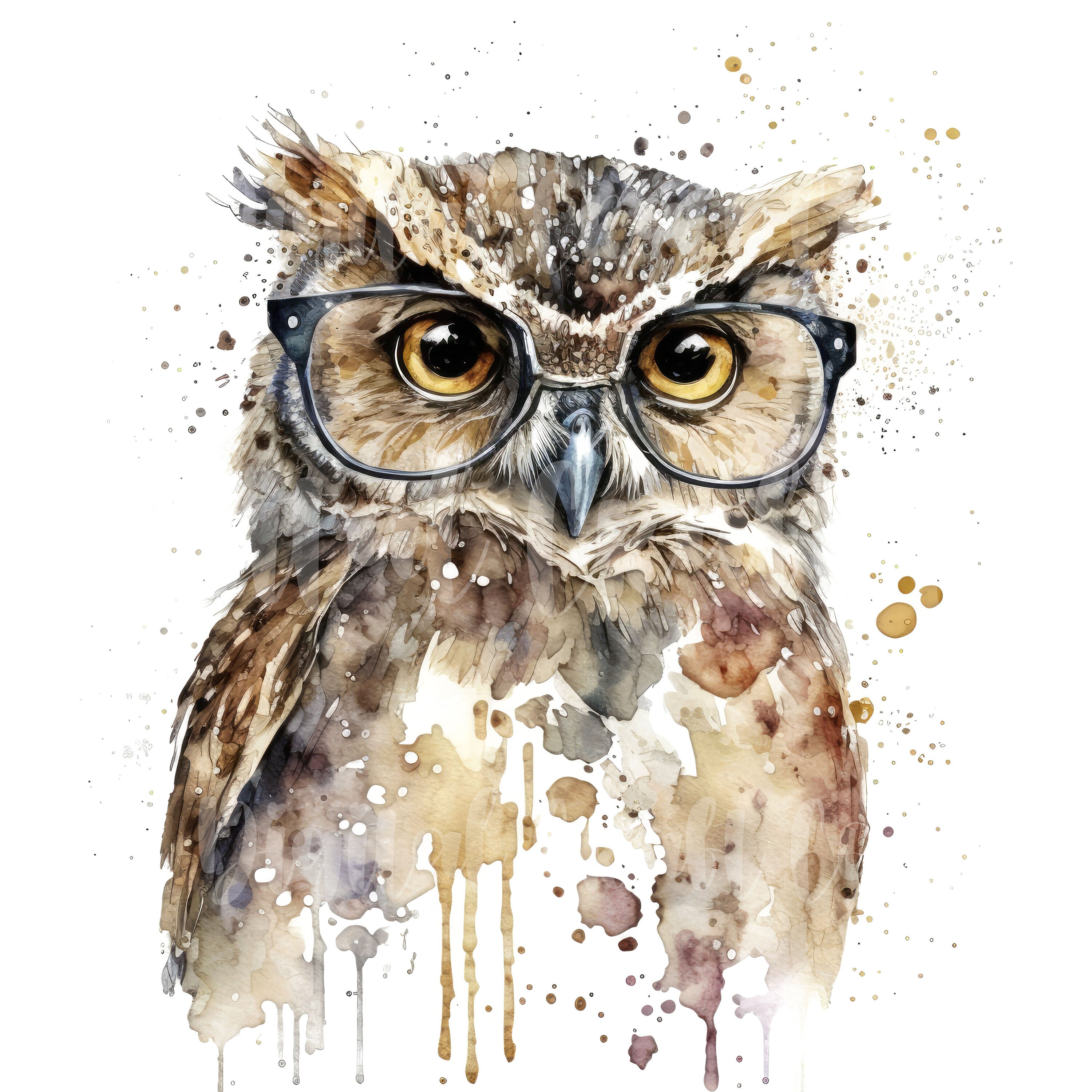 Owls in Glasses Clipart 12 High Quality Jpgs Apparel Wall - Etsy
