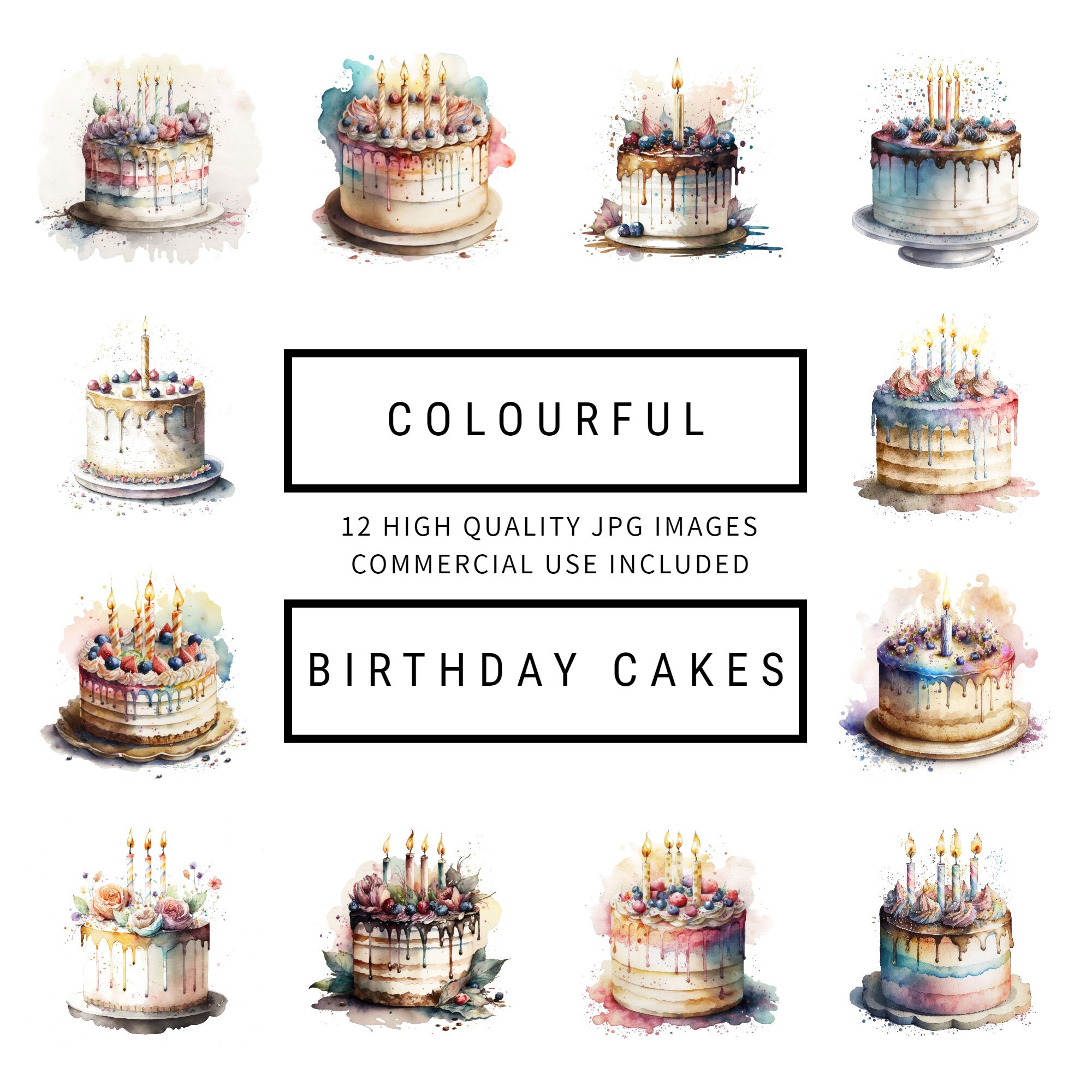 Colourful Birthday Cake Clipart 12 High Quality Jpgs - Etsy