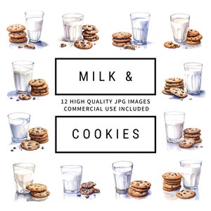 Milk & Cookies Clipart 12 High Quality Jpgs, Digital Planner, Junk ...