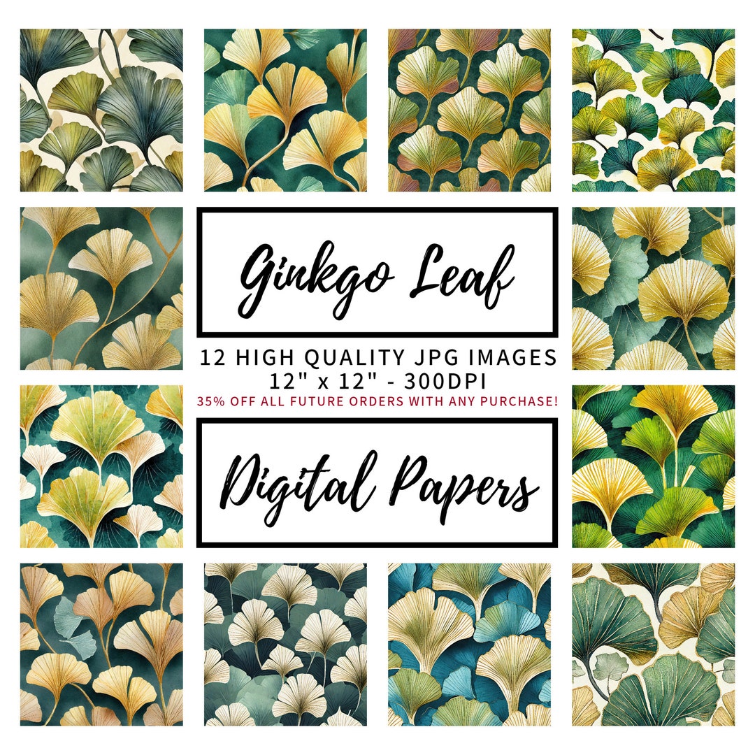 Ginkgo Leaf 12 X 12 Digital Papers for Scrapbooking, Junk Journals ...