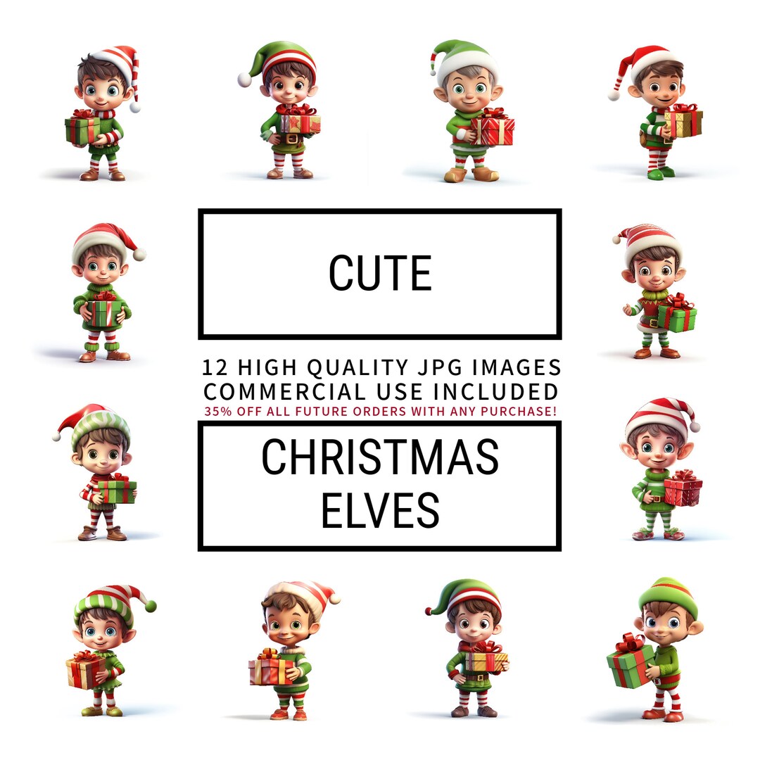 Cute Christmas Elves Clipart 12 High Quality Jpgs, Memory Books ...