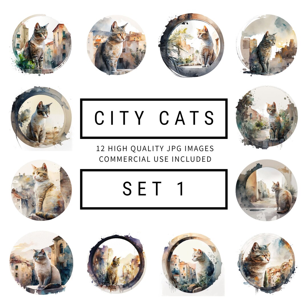 City Cats Clipart 12 High Quality Jpgs Digital Planner, Junk Journaling ...
