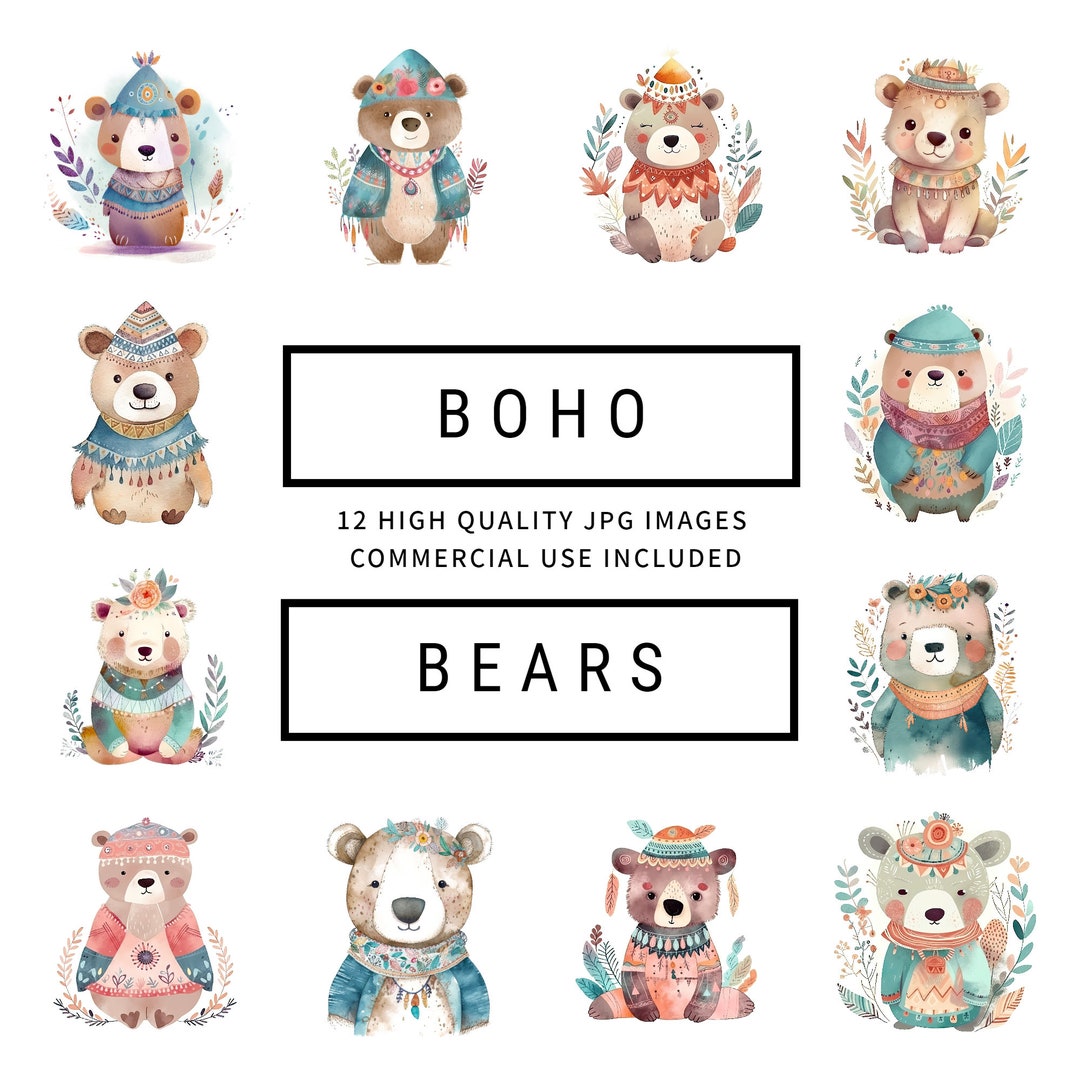 Boho Bears Set 2 12 High Quality Jpgs Cute Clipart, Apparel ...