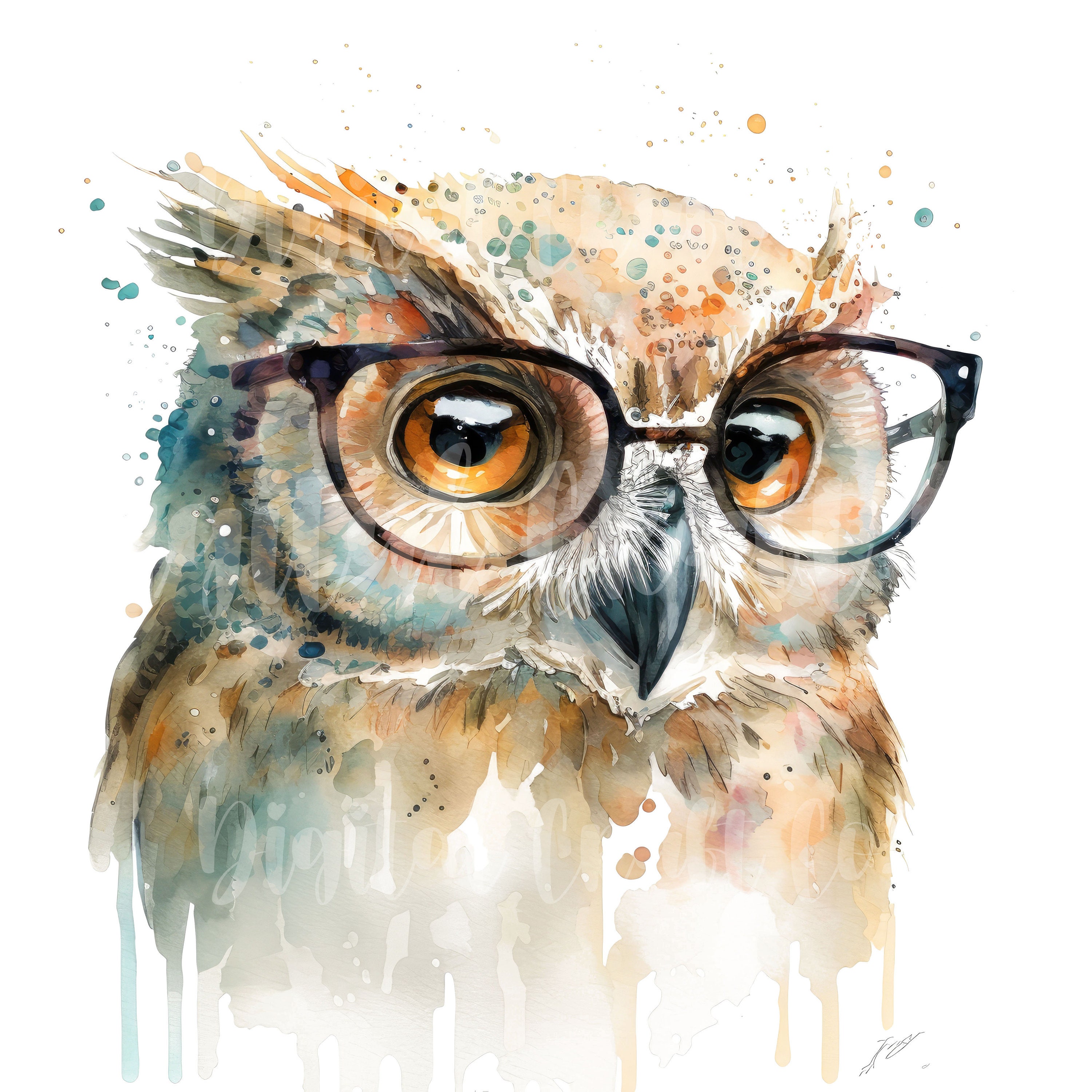 Owls in Glasses Clipart 12 High Quality Jpgs Apparel Wall - Etsy