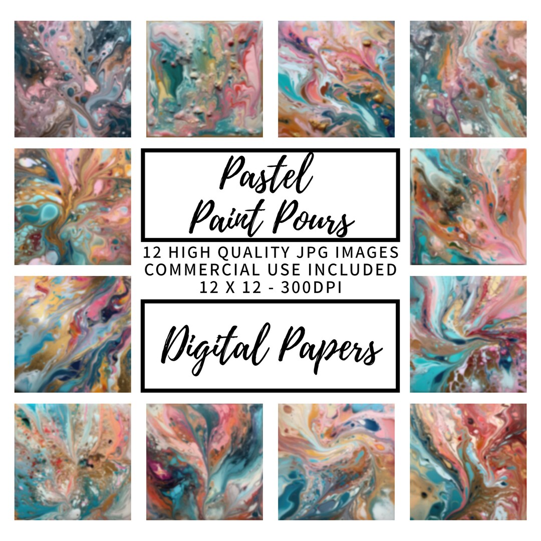 Pastel Paint Pours 12 X 12 Digital Paper Pack, Scrapbook Paper ...