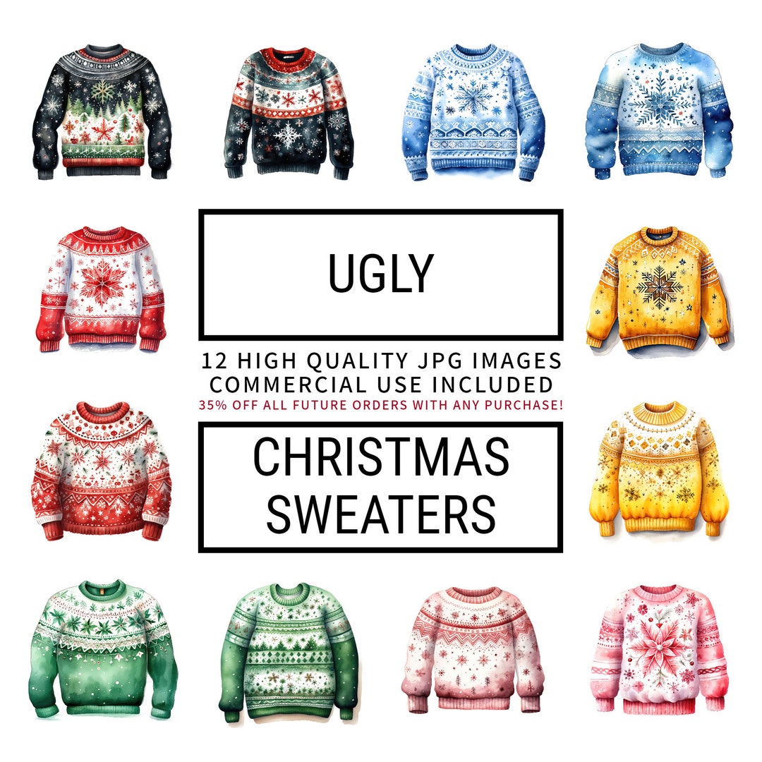 Ugly Christmas Sweaters Clipart 12 High Quality Jpgs, Planners, Junk ...